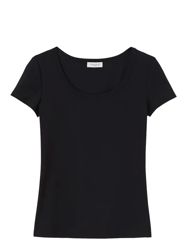 Lafayette 148 New York Cotton Rib Scoop Neck T-shirt - Black