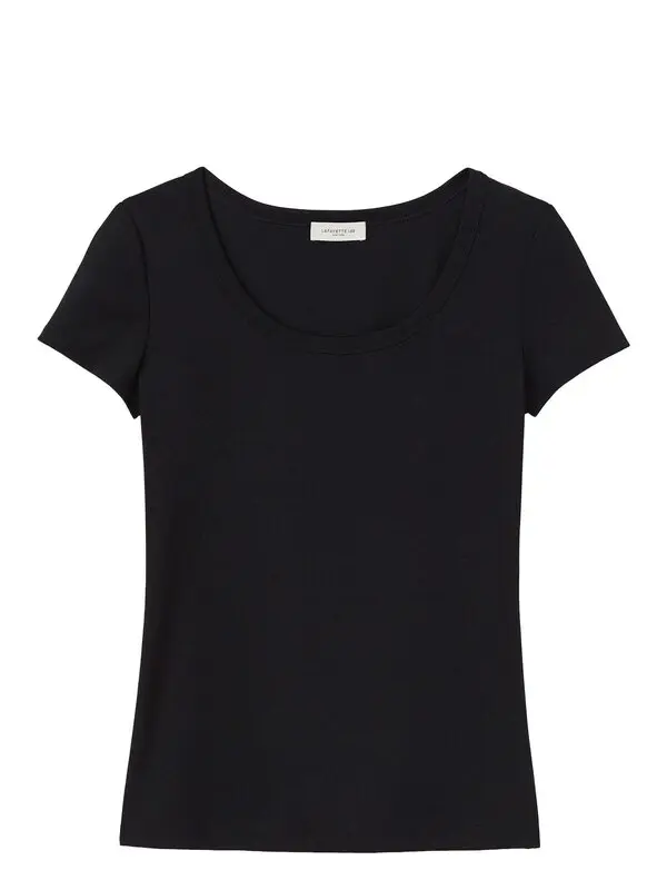 Lafayette 148 New York Cotton Rib Scoop-neck T-shirt - Black