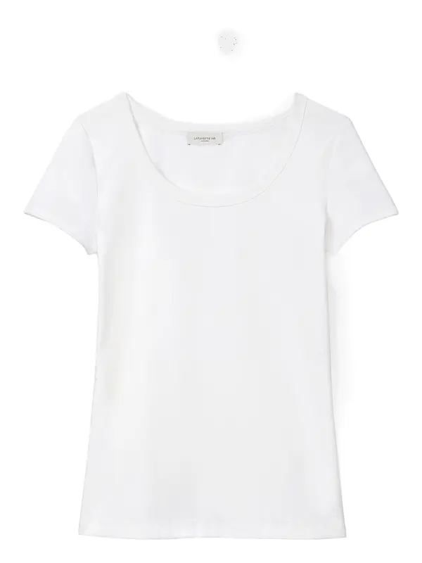 Lafayette 148 New York Cotton Rib Scoop Neck T-shirt - White