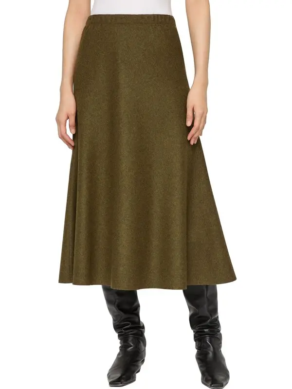 Lafayette 148 New York Wool-cashmere Double-face Jersey Reversible Midi Skirt - Forage Green Mel/ashwood Mel