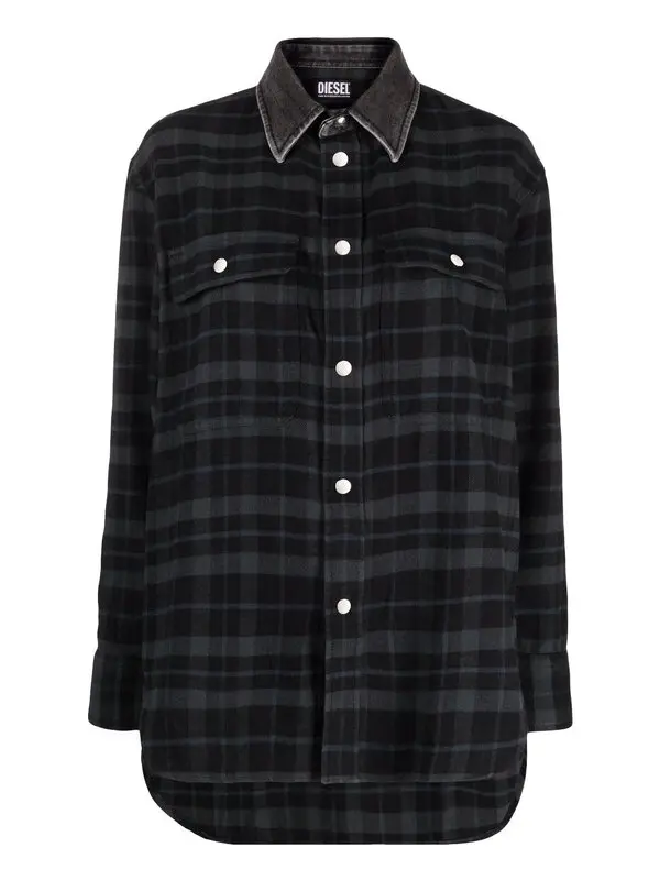 DIESEL® Checked Denim-collar Shirt - Black