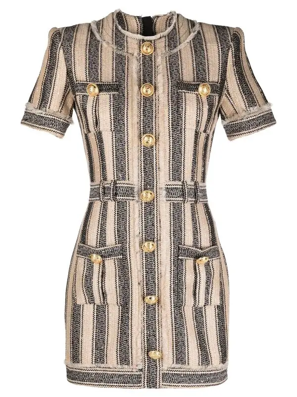 Balmain Striped Pique Dress - Neutrals