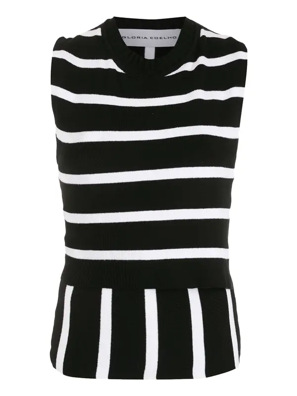GLORIA COELHO Striped Sleeveless Top - Black