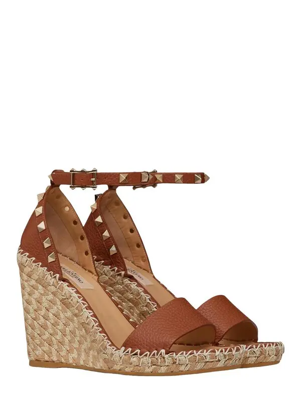 Valentino Garavani Rockstud Espadrille Wedge Sandal - 48l Selleria/naturale