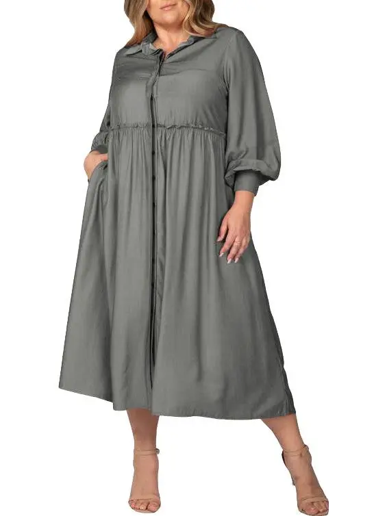 STANDARDS & PRACTICES Button Front Shirtdress - Hunter