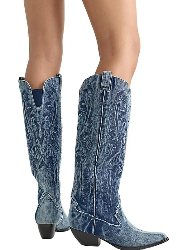 Jeffrey Campbell Knee-high Western Boots - Blue Denim