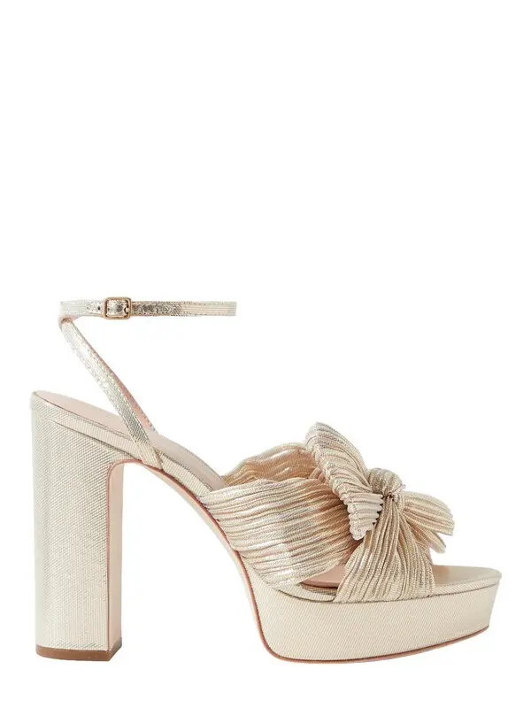 LOEFFLER RANDALL Natalia Bow-embellished Plissé-lamé Platform Sandals - Gold