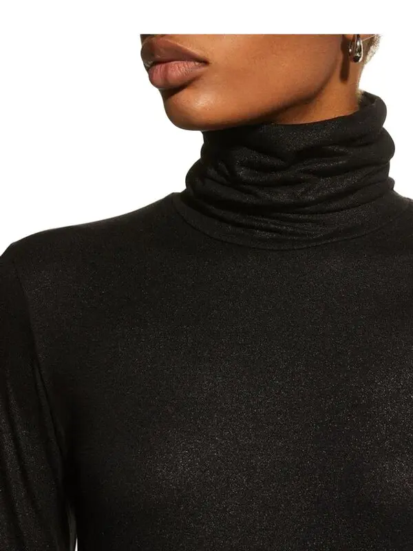 Majestic Filatures Metallic Long-sleeve Turtleneck Top - Black