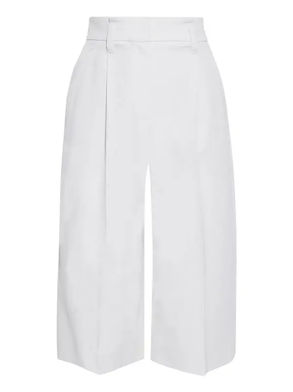 Brunello Cucinelli Cropped Grain De Poudre Wool Wide-leg Pants - Ecru
