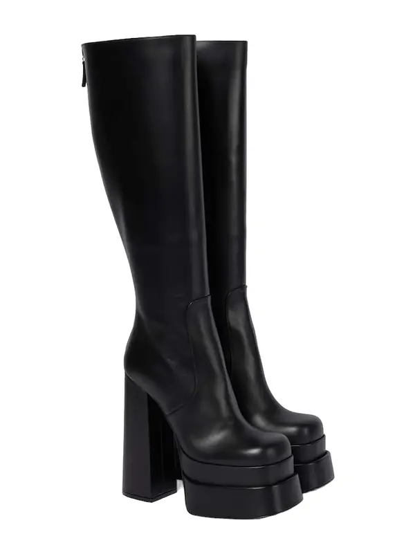 Versace Leather Platform Knee-high Boots - Black