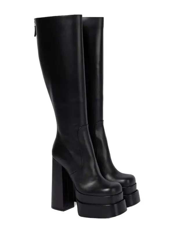 Versace Leather Platform Knee-high Boots - Black