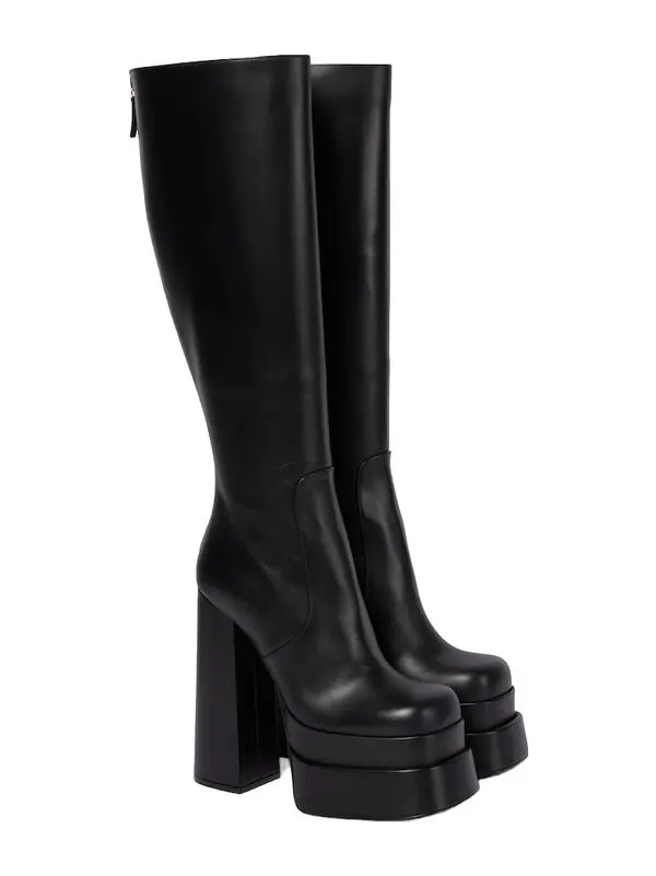 Versace Leather Platform Knee-high Boots - Black