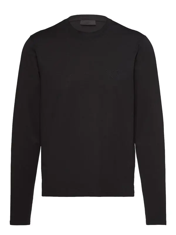 Prada Embroidered Logo Long-sleeve T-shirt - Black