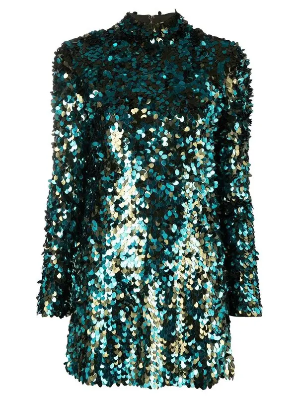 Emilio Pucci Sequinned Long-sleeve Mini Dress - Blue