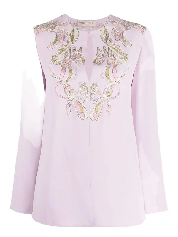 Emilio Pucci Farfalle Embroidered Long-sleeve Top - Neutrals