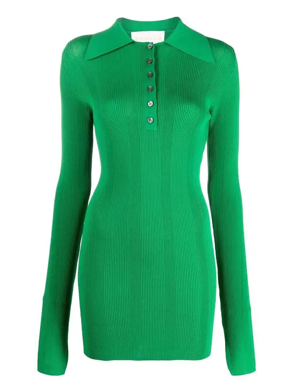 Remain Birger Christensen Ribbed Knit Polo Top - Green
