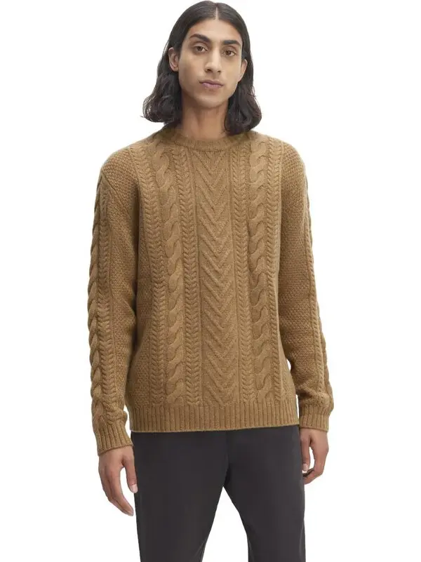 Everlane Felted Merino Cable-knit Crewneck Sweater - Deep Camel