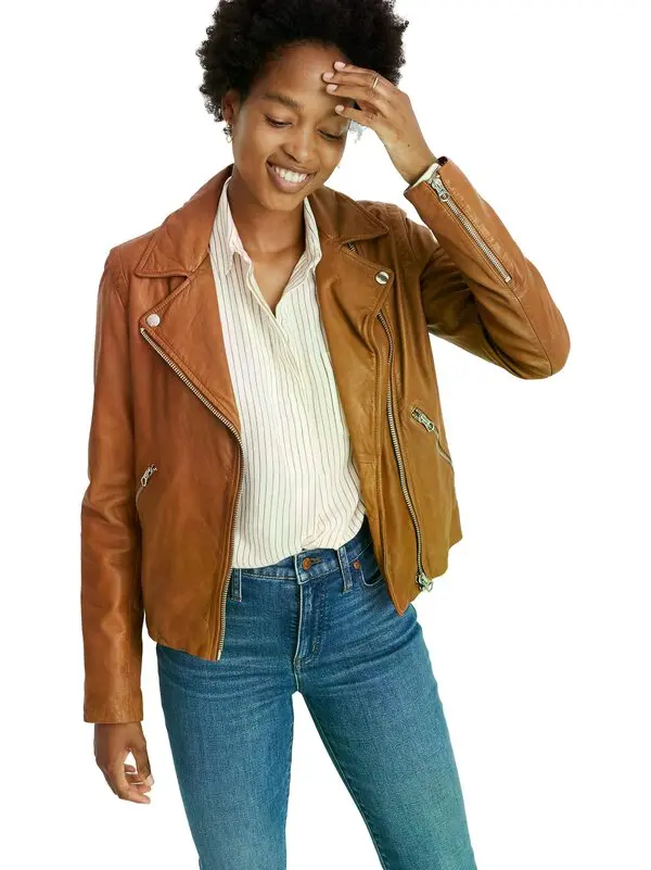 Madewell Washed Leather Motorcycle Jacket - Burnt Sienna