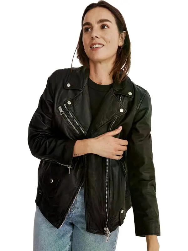 Madewell Washed Leather Motorcycle Jacket - True Black