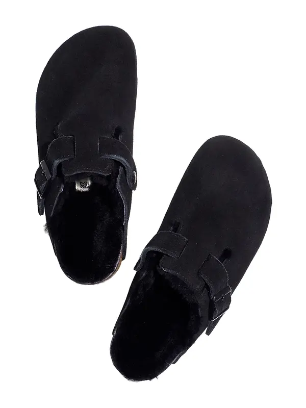 Madewell Birkenstock® Suede Boston Shearling Clogs - Black,black