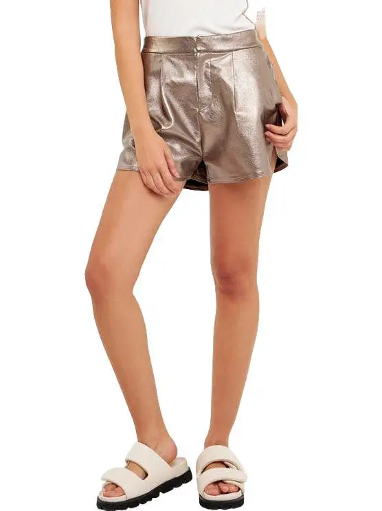 GREY LAB Faux Leather High-waist Shorts - Bronze