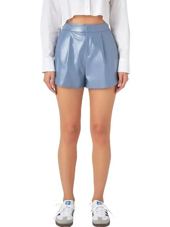 GREY LAB Faux Leather High-waist Shorts - Dusty Blue