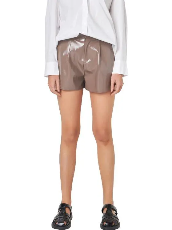 GREY LAB Faux Leather High-waist Shorts - Mocha