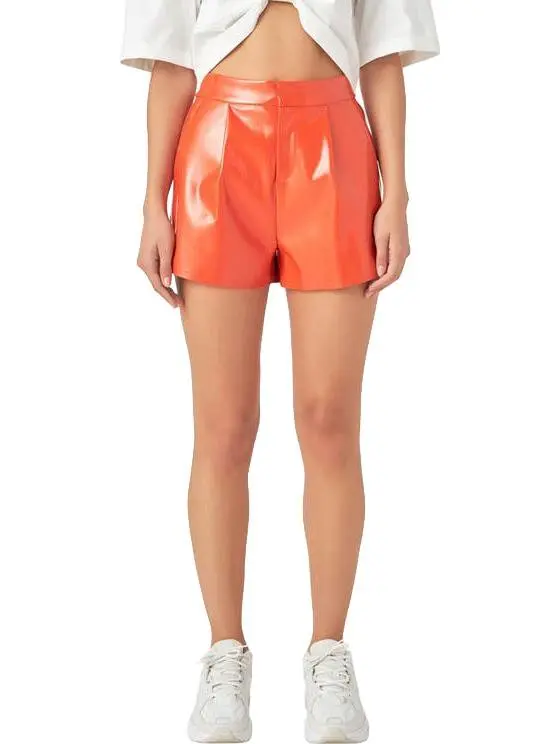 GREY LAB Faux Leather High-waist Shorts - Orange
