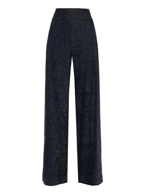 Roland Mouret Brunswick Metallic Plissé Silk-blend Georgette Wide-leg Pants - Midnight Blue