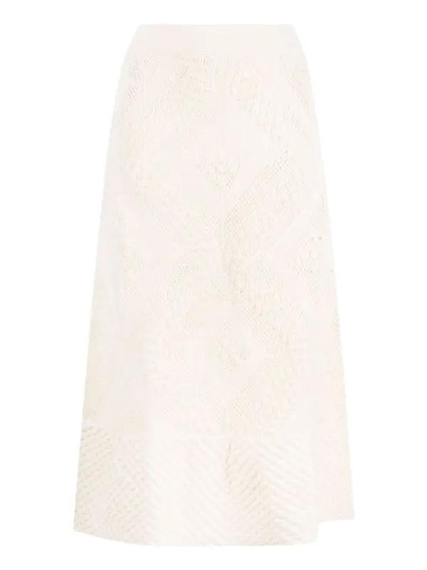 JIL SANDER Open-knit Patterned Midi Skirt - White