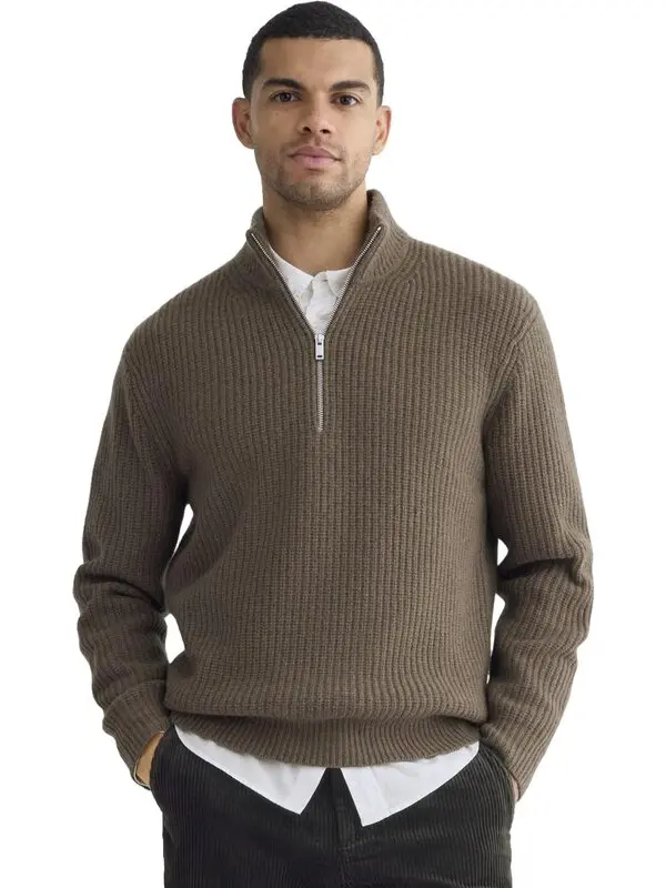 Everlane Felted Merino Half-zip Sweater - Heather Chocolate Martini