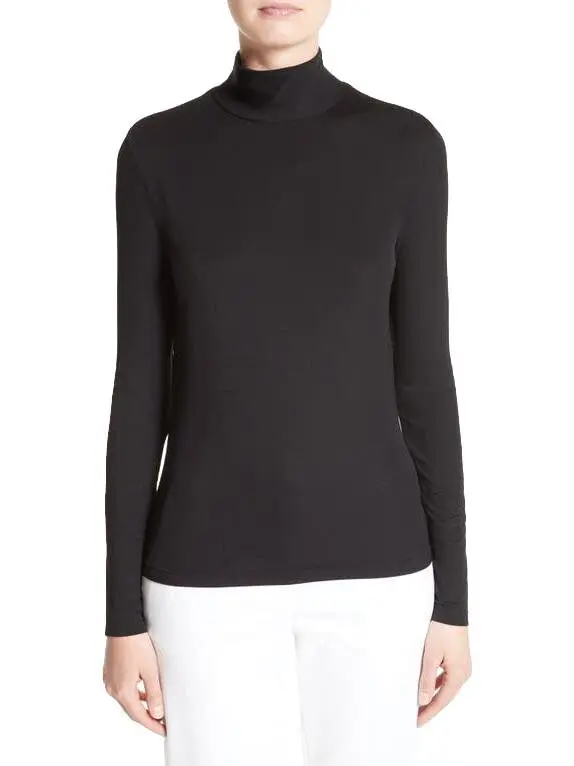 St. John Nuda Fine Jersey Turtleneck Top - Cavr Caviar