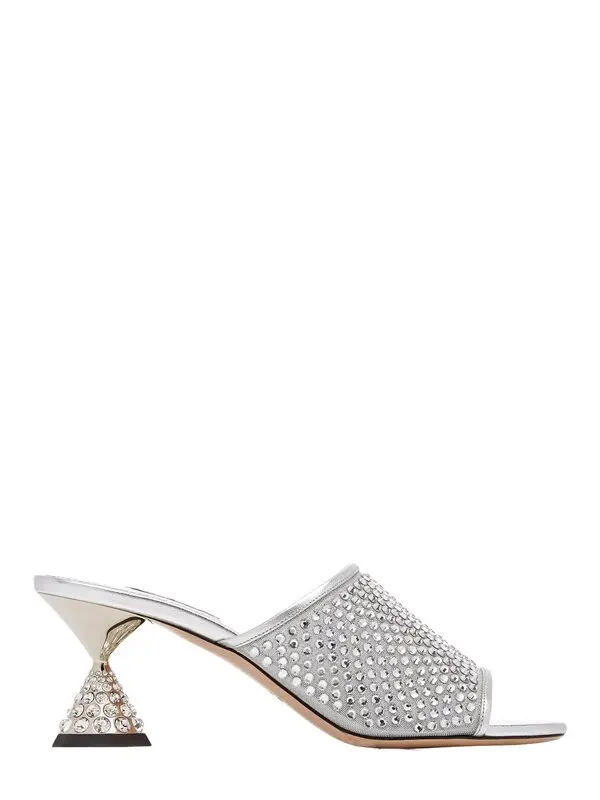 Miu Miu Crystal-embellished Leather Mules - Silver