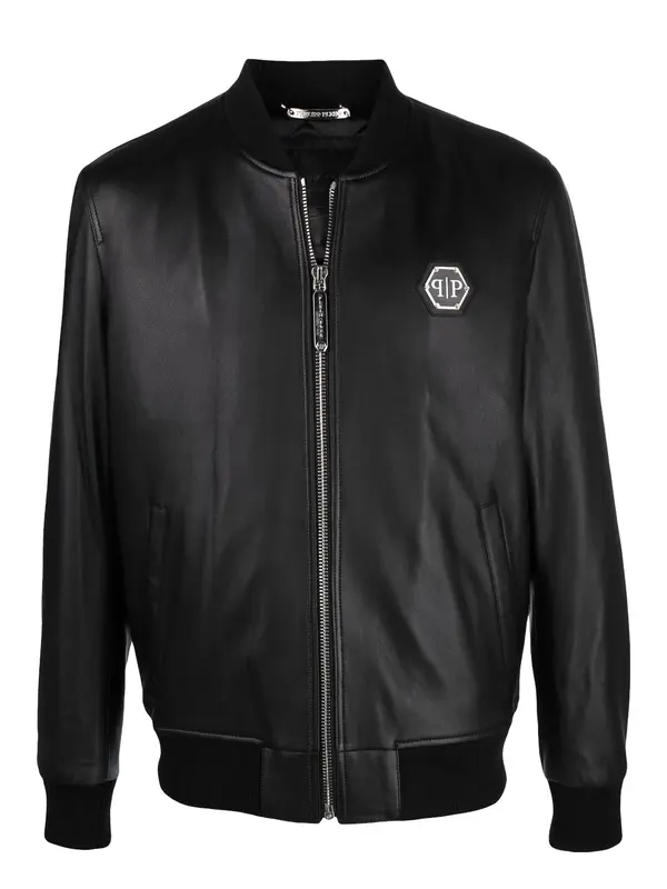 Philipp Plein Logo Zipped Bomber Jacket - Black
