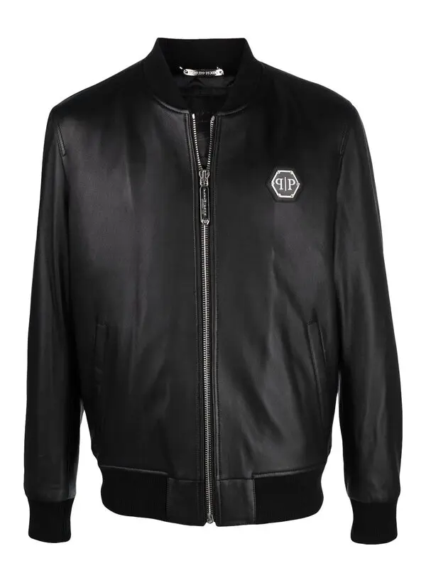 Philipp Plein Logo Zipped Bomber Jacket - Black