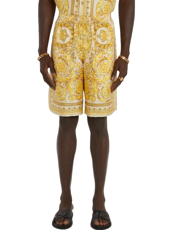 Versace Barocco Print Silk Shorts - Champagne