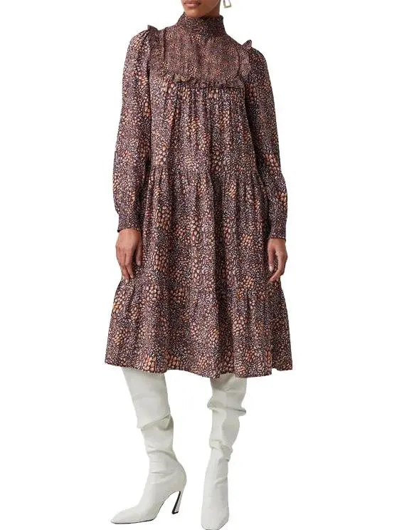 French Connection Faith Drape Long Sleeve Shift Dress - Bitter Chocolate