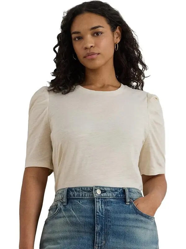 Ralph Lauren Slub Jersey Puff-sleeve Top - Mascarpone Cream