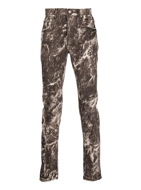 PURPLE BRAND Marble-print Skinny Jeans - Brown