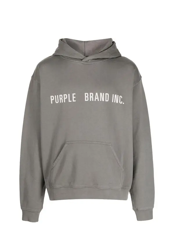 PURPLE BRAND Artifact-embroidered Long-sleeve Hoodie - Grey
