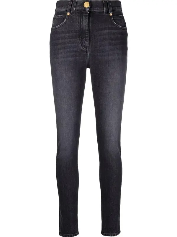 Balmain High-waisted Button-detail Denim Jeans - Black