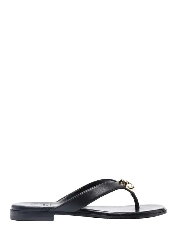 Givenchy Leather Logo Plaque Flat Sandals - Black