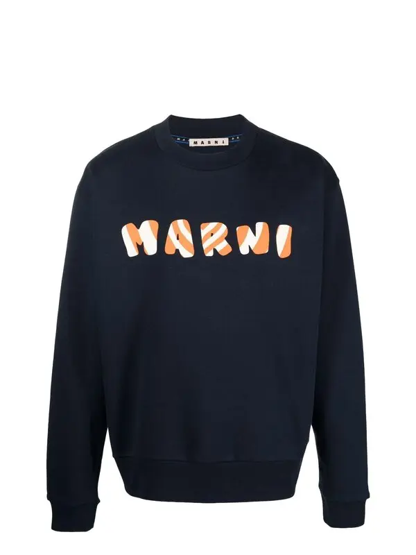 Marni Logo Embroidered Cotton Sweatshirt - Blue