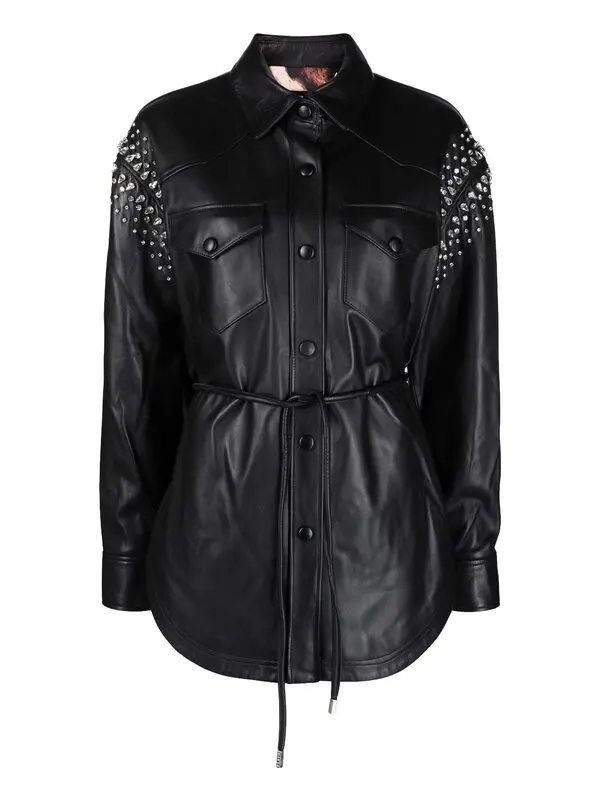 Philipp Plein Crystal-studded Leather Shirt - Black