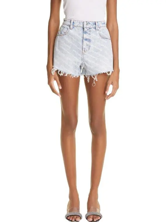 Alexander Wang Bite Logo Denim Shorts - Pebble Bleach