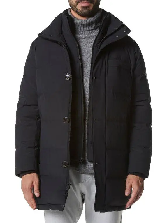 Andrew Marc Water Resistant Down Coat With Shearling Collar - Black