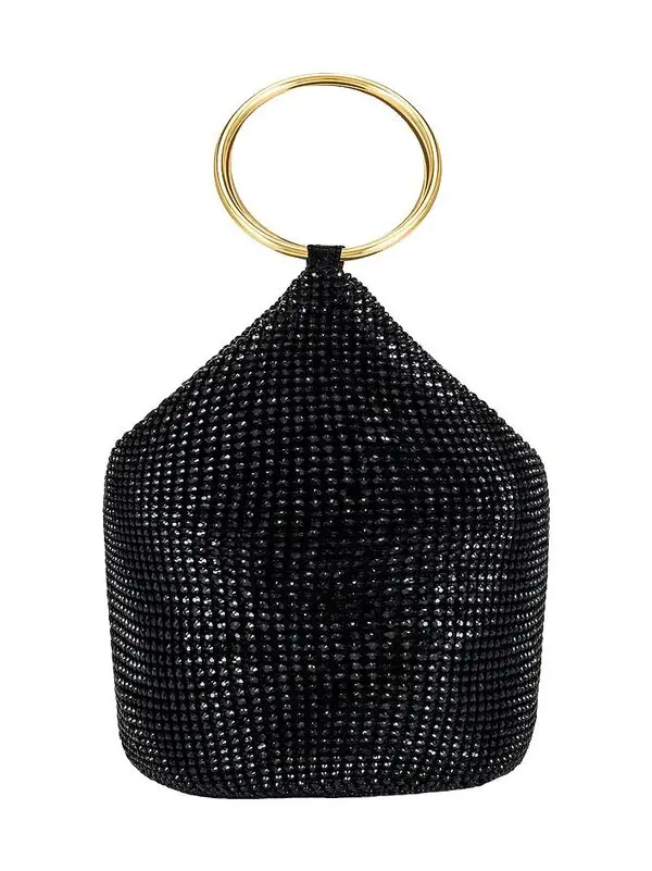 OLGA BERG Ellie Crystal Mesh Ring Handle Bag - Black
