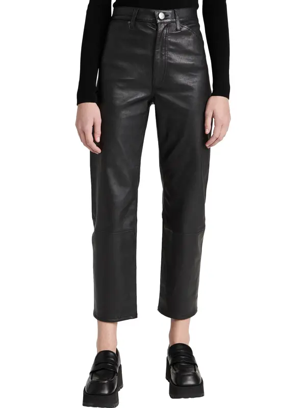 Sprwmn Straight Leg Leather Pants - Black