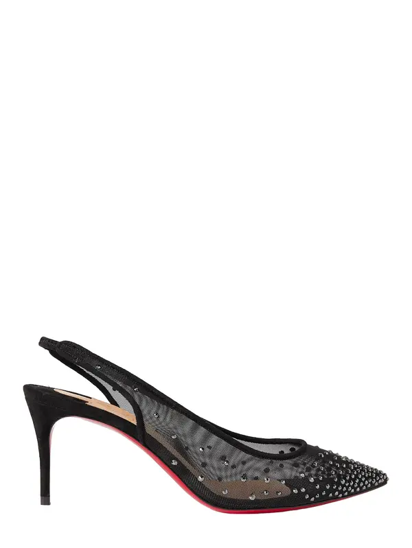 CHRISTIAN LOUBOUTIN Follies 70 Suede-trimmed Crystal-embellished Mesh Slingback Pumps - Black