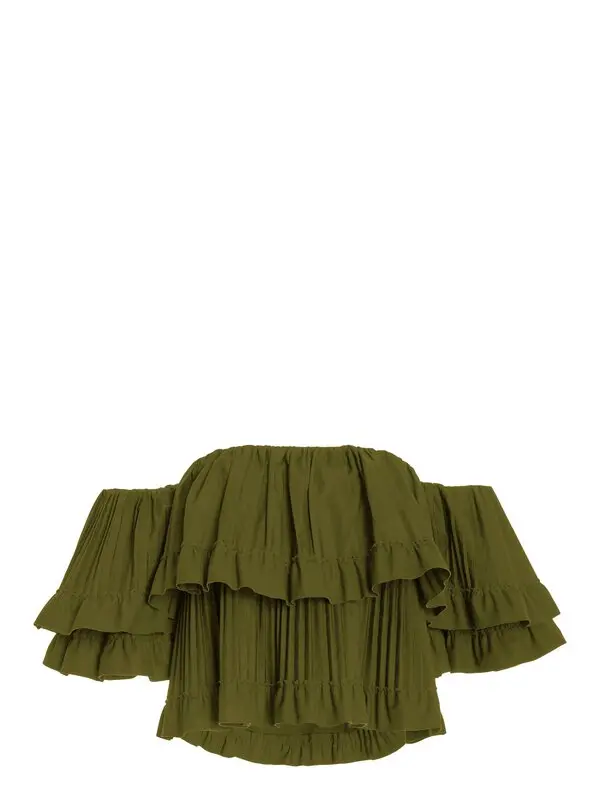 Brandon Maxwell Pleated Poplin Cropped Top - Olive